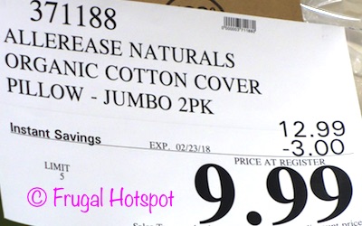 Costco Sale: Allerease Naturals Organic Cotton Cover Jumbo Pillow 2-Pk $9.99 | Frugal Hotspot