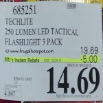 Costco Sale: Techlite 3-Pack 250 Lumens LED Flashlight CREE XPG-R4 $14.69