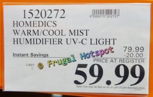 HoMedics Ultrasonic Humidifier - Costco Sale! | Frugal Hotspot