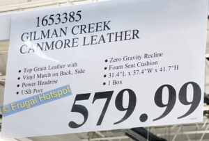 Costco Sale: Gilman Creek Canmore Leather Power Recliner